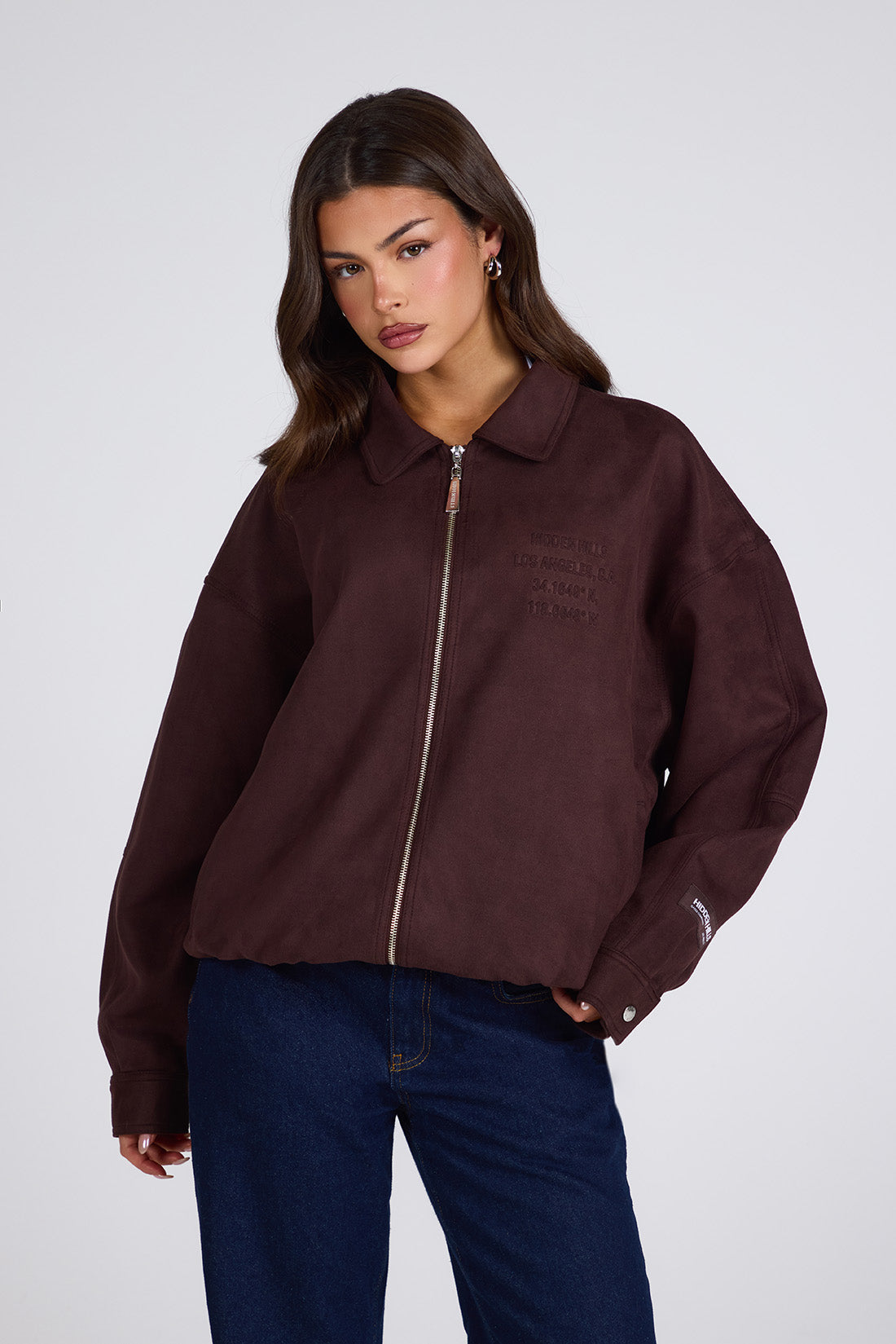 EMBOSSED SUEDE JACKET DARK BROWN – Hidden Hills