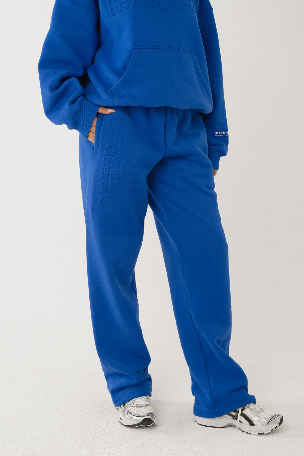 EMBOSSED STRAIGHT LEG SWEATPANTS ROYAL BLUE – Hidden Hills