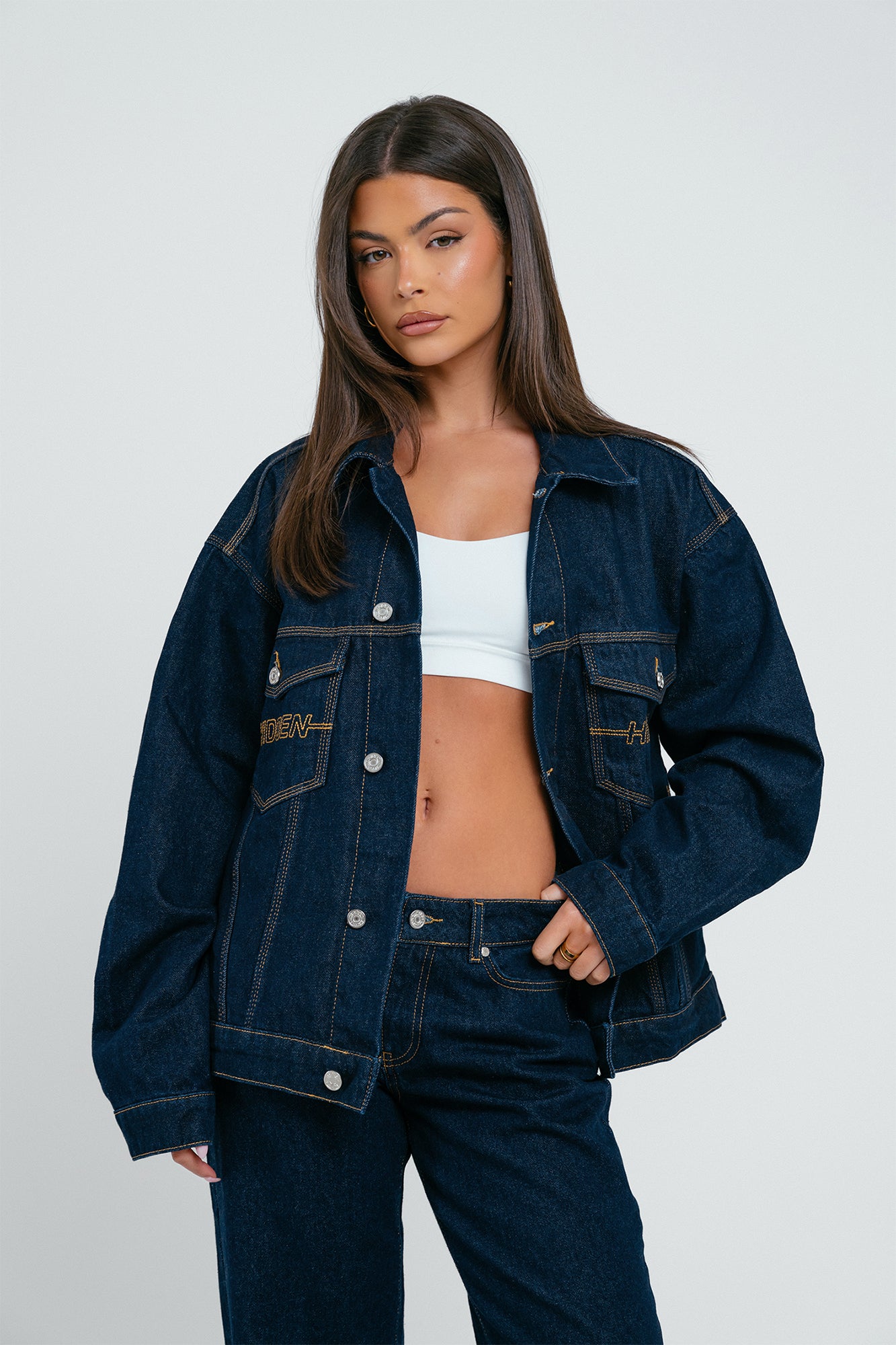 LOGO STITCH DENIM JACKET INDIGO - Hidden Hills